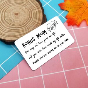 Bonus Mom Engraved Metal Wallet Card Insert for Stepmom Gift Stepmom Birthday Card Gifts,Bonus Mom Gift,Mother of Bride Groom Gift,Bonus Mom,Stepmother,Stepmom,Mother-in-law Christmas Mothers Day Gift