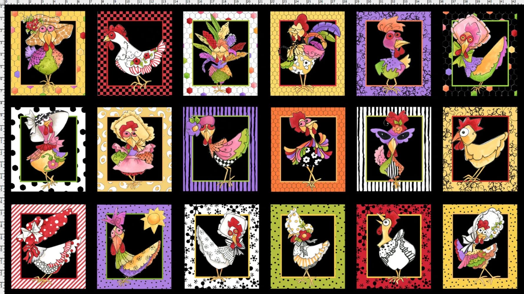 Loralie Designs Chicken Chique Portrait Fabric Panel for Quilting