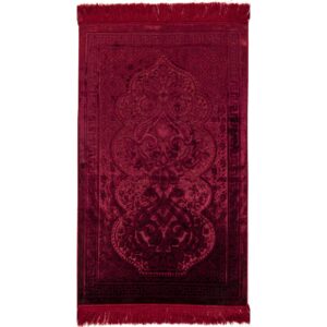 Modefa Luxury Velvet Prayer Rug with Prayer Beads | Soft Elegant Muslim Turkish Janamaz Sajada Carpet for Men and Women | Plain Solid Prayer Mat Ramadan Eid Gift - Paisley (Red)