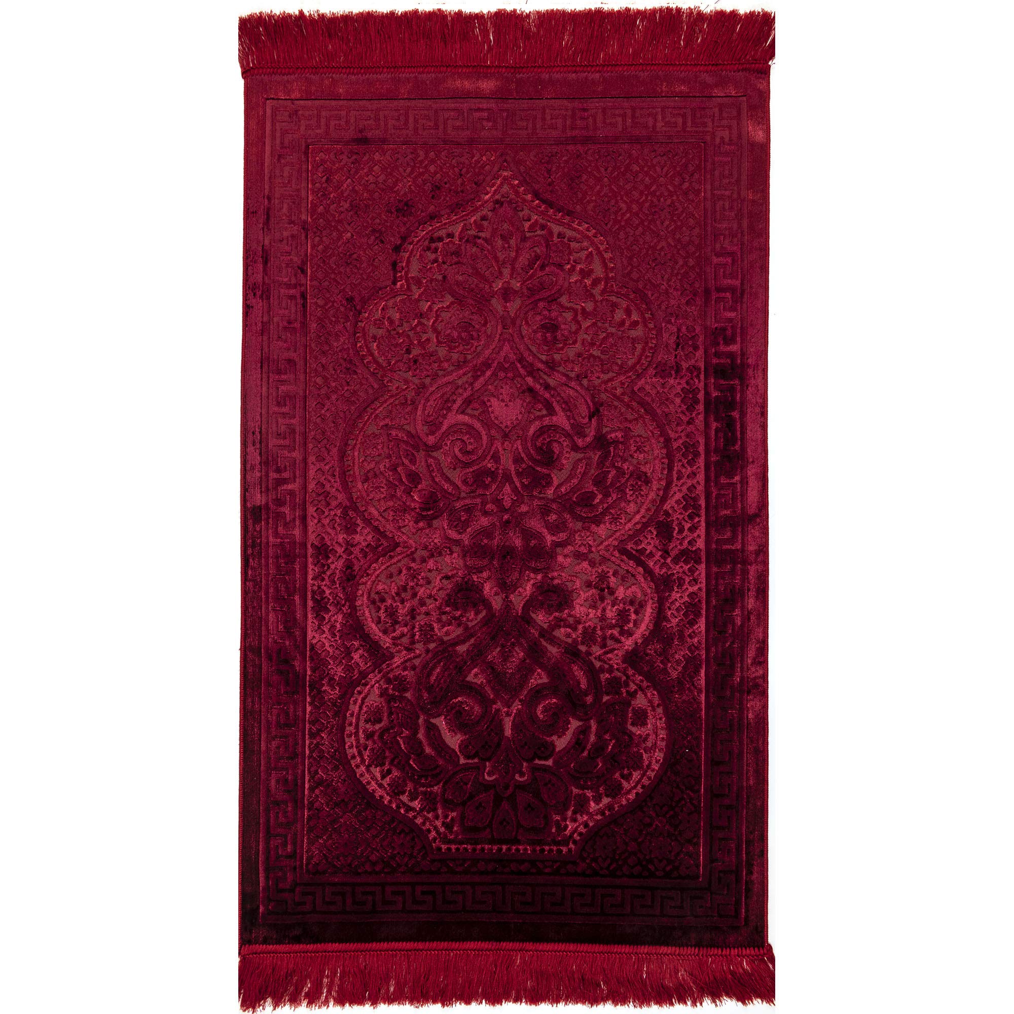 Modefa Luxury Velvet Prayer Rug with Prayer Beads | Soft Elegant Muslim Turkish Janamaz Sajada Carpet for Men and Women | Plain Solid Prayer Mat Ramadan Eid Gift - Paisley (Red)