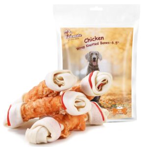 pawmate large size chicken wrapped rawhide bones for large breed, long lasting chew with taurine dog treats teeth cleaning snacks for medium large dogs 5 counts