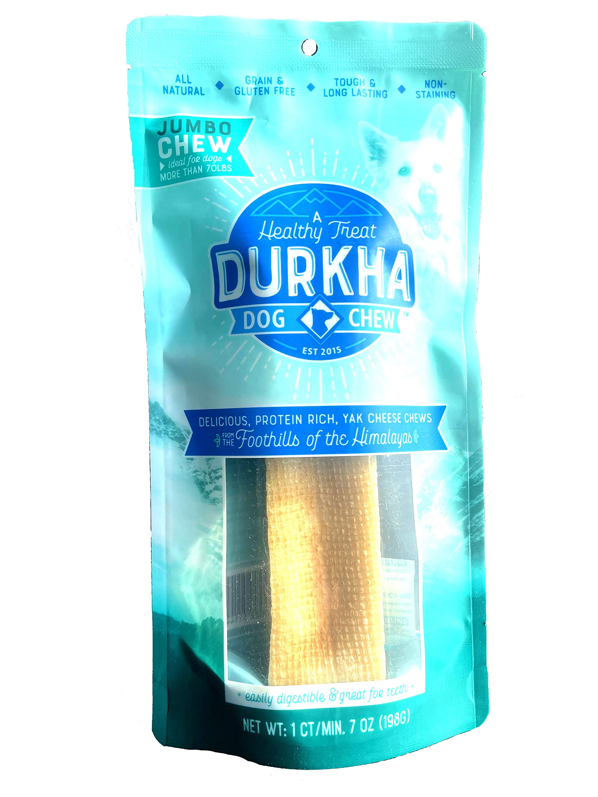 Jumbo Size (7-8ozs), Durkha, Himalayan Chews. Long Lasting, Yak Cheese Chews for Large Dogs & Aggressive Chewers, Natural, Healthy Cheese Stick | Does Not Stain Carpets or Furnitures.