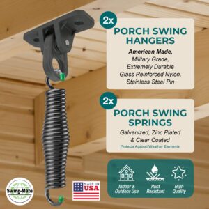 SwingMate Porch Swing Hanging Kit - 750 Lbs. Capacity - Proudly Made in The USA - Patented Heavy-Duty Suspension Swing Hangers and Springs for Hammock Chairs or Ceiling Mount Porch Swings (Black)