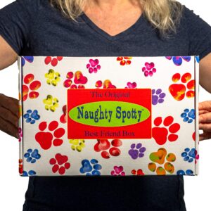 Naughty Spotty Dog Treat Box, Pink Skull Treat Dispenser, USA-Made Dog Treats & Chews, Md/Lg Dogs (Sweet Potato, Duck, Bacon Cheese, Peppermint Flavors).