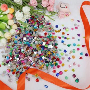 1200 Pcs Acrylic Flatback Rhinestones,12 Different Shape Gems for DIY Craft Jewels Gemstone Wedding Birthday Decoration (6-13mm) (Acrylic)