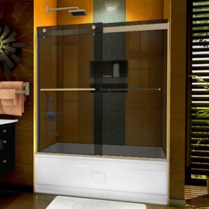 dreamline sapphire 56-60 in. w x 60 in. h semi-frameless bypass tub door in matte black and gray glass