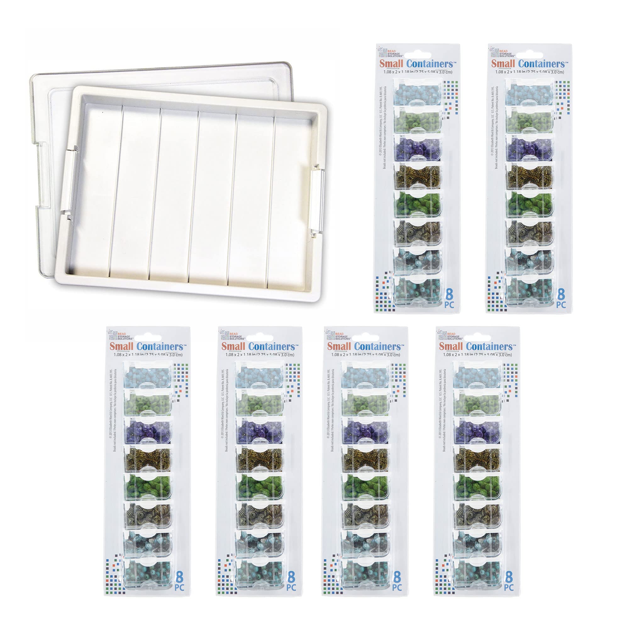 Bead Storage Solutions Plastic Stackable Organizer Tray Bundle with Lid and 48 Size Small Containers for Beads and Craft Supplies