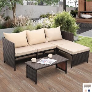 valita 3 piece patio set outdoor furniture set patio conversation sets outdoor sectional sofa patio loveseat coffee table with non-slip cushions,khaki