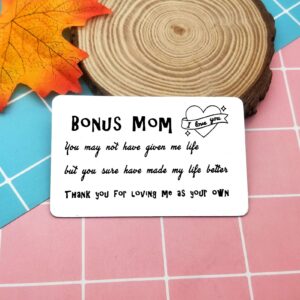 Bonus Mom Engraved Metal Wallet Card Insert for Stepmom Gift Stepmom Birthday Card Gifts,Bonus Mom Gift,Mother of Bride Groom Gift,Bonus Mom,Stepmother,Stepmom,Mother-in-law Christmas Mothers Day Gift