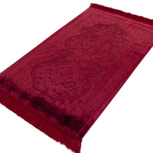 Modefa Luxury Velvet Prayer Rug with Prayer Beads | Soft Elegant Muslim Turkish Janamaz Sajada Carpet for Men and Women | Plain Solid Prayer Mat Ramadan Eid Gift - Paisley (Red)