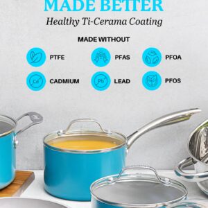 Gotham Steel Aqua Blue 3 Quart Saucepan with Lid, Ultra Nonstick Sauce Pan with Lid, Small Pot with Lid, Ceramic Nonstick Saucepan 3 Quart, Small Sauce Pot, 3 Qt Pot, Oven & Dishwasher Safe, PFOA Free