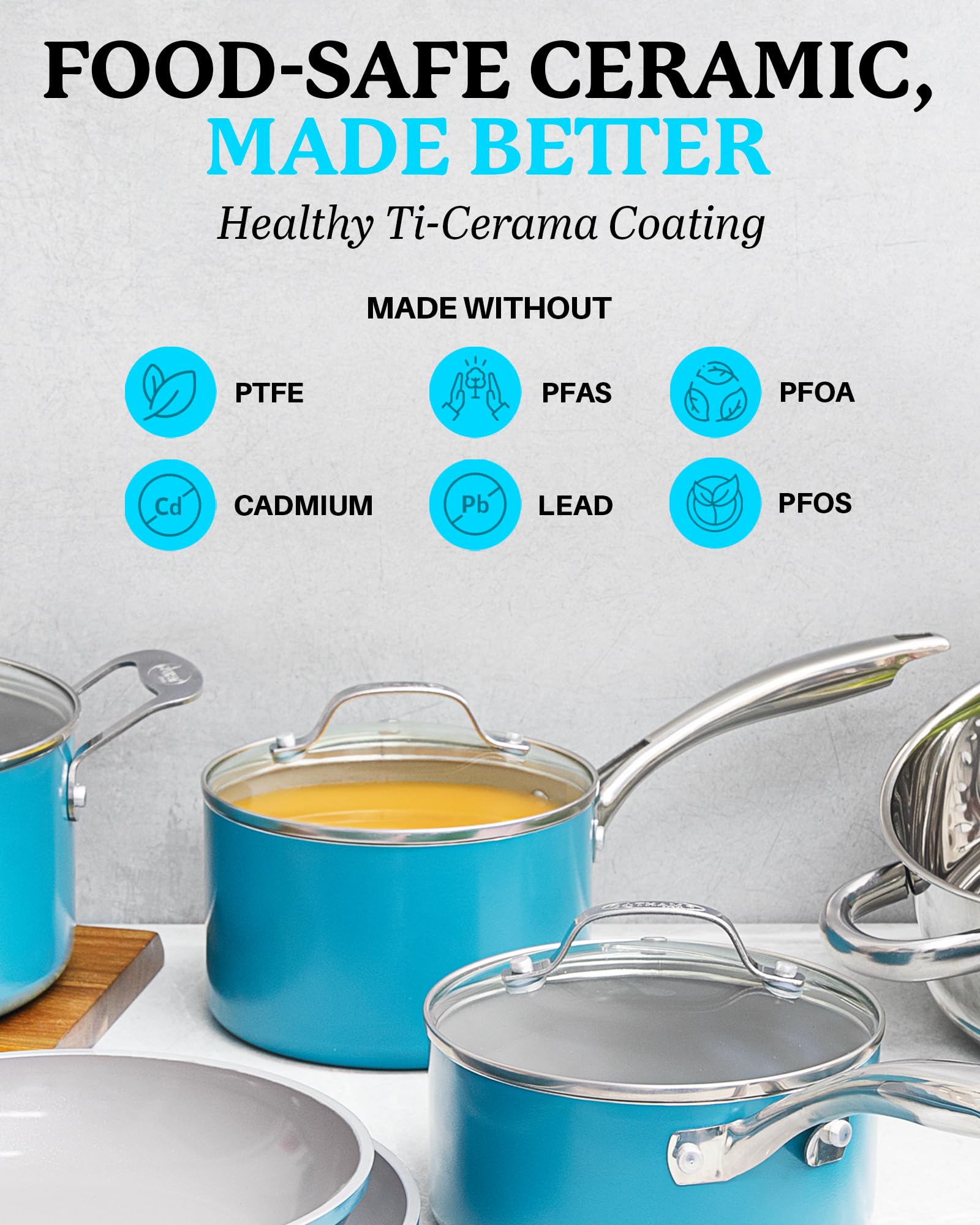 Gotham Steel Aqua Blue 3 Quart Saucepan with Lid, Ultra Nonstick Sauce Pan with Lid, Small Pot with Lid, Ceramic Nonstick Saucepan 3 Quart, Small Sauce Pot, 3 Qt Pot, Oven & Dishwasher Safe, PFOA Free