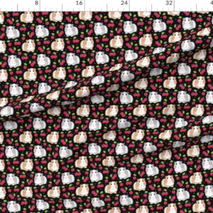 Spoonflower Fabric - Guinea Pigs Black Pig Summer Fruit Red Cute Printed on Petal Signature Cotton Fabric Fat Quarter - Sewing Quilting Apparel Crafts Decor