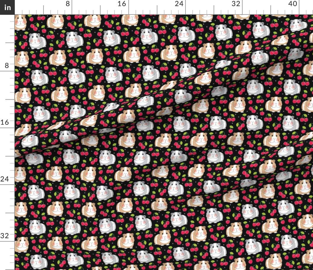 Spoonflower Fabric - Guinea Pigs Black Pig Summer Fruit Red Cute Printed on Petal Signature Cotton Fabric Fat Quarter - Sewing Quilting Apparel Crafts Decor