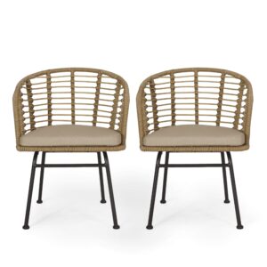 christopher knight home randy outdoor dining chair sets, beige + light brown + black