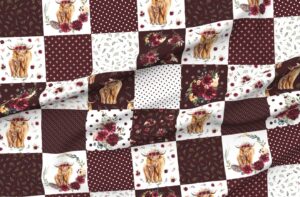 spoonflower fabric - highland cow scottish shaggy floral baby calf cattle printed on petal signature cotton fabric by the yard - sewing quilting apparel crafts decor