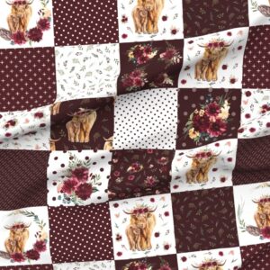 Spoonflower Fabric - Highland Cow Scottish Shaggy Floral Baby Calf Cattle Printed on Petal Signature Cotton Fabric by The Yard - Sewing Quilting Apparel Crafts Decor