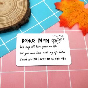 Bonus Mom Engraved Metal Wallet Card Insert for Stepmom Gift Stepmom Birthday Card Gifts,Bonus Mom Gift,Mother of Bride Groom Gift,Bonus Mom,Stepmother,Stepmom,Mother-in-law Christmas Mothers Day Gift