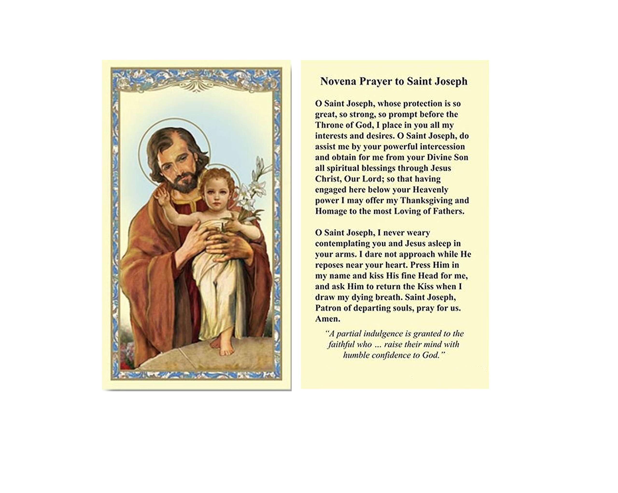 Christian Brands St. Joseph with Child Prayer Card- Cardstock Holy Card with Novena to St Joseph Prayer on the back (10 pack) Multi 2 38 W x 18 H -