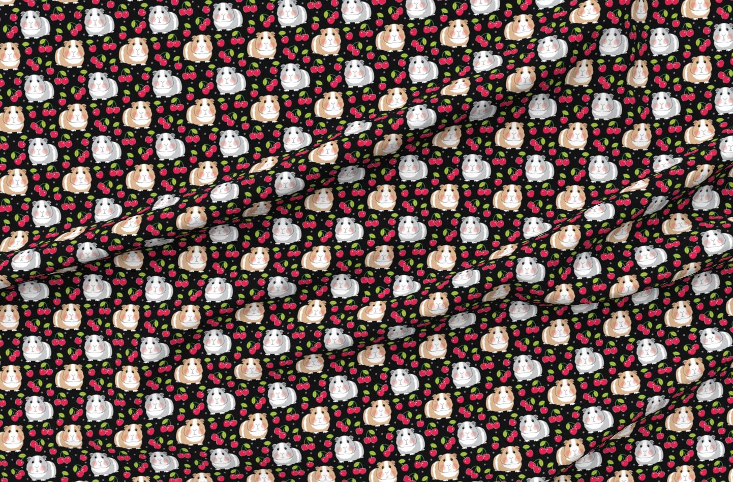 Spoonflower Fabric - Guinea Pigs Black Pig Summer Fruit Red Cute Printed on Petal Signature Cotton Fabric Fat Quarter - Sewing Quilting Apparel Crafts Decor