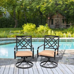 Crownland Outdoor Swivel Chairs Set of 2, All Weather 360 Degree Outdoor Metal Frame Swivel Chair with Armrest and Backrest for Backyard, Lawn Garden, Balcony, Brown Cushion