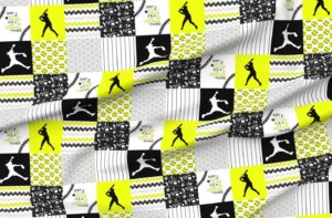 spoonflower fabric - softball baseball neon yellow black womens sports girls chevron printed on petal signature cotton fabric by the yard - sewing quilting apparel crafts decor