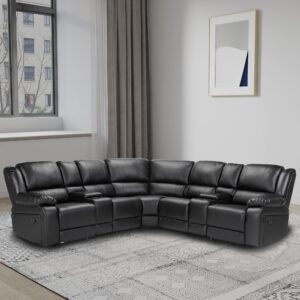 themagichome sectional sofa symmetrical reclining sectional sofa pu modern sectional sofa couch power motion sofa living room sofa corner sectional sofa with cup holder-black leather,w223s00028