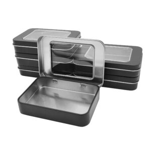 westkaiba 6 pieces tin can mini box with metal storage case lid see-through rectangular container accessory storage miscellaneous goods case, black