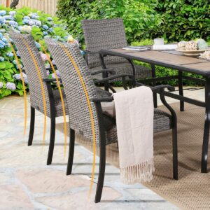 Ulax furniture Outdoor Wicker Dining Armchairs with Padded Quick Dry Foam, Set of 2, Patio Modern Rattan Chairs