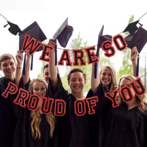 We are So Proud of You Banner Red and Black Glitter Proud of You Banner, Red Black Congratulations Banner 2024 Graduation Banner,Red and Black College Graduation Party Decorations 2024