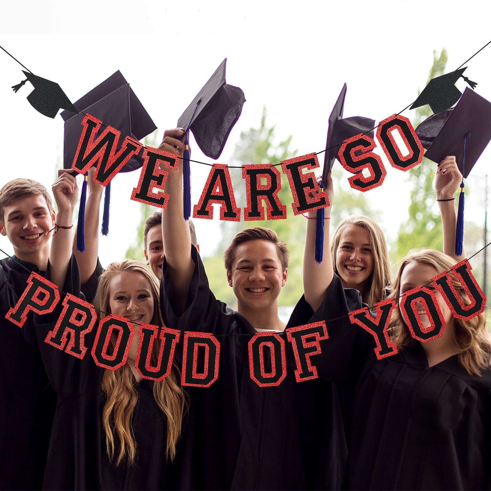 We are So Proud of You Banner Red and Black Glitter Proud of You Banner, Red Black Congratulations Banner 2024 Graduation Banner,Red and Black College Graduation Party Decorations 2024