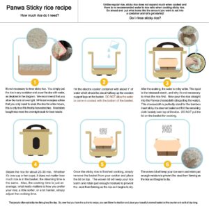 PANWA Handmade 100% Natural Thai Bamboo Sticky Rice “Electric Cooker Steamer Set”, Small Pot Insert ~ 6.5 Inch, Hewn Reed Wicker Woven Lid, 16’’ Cheesecloth Filter, and Wooden Spoon