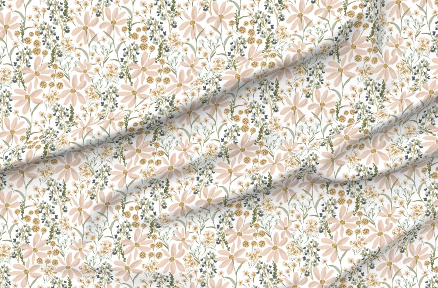 Spoonflower Fabric - Country Floral Watercolor Wildflower Summer Large Daisy Nursery Rustic Printed on Minky Fabric by The Yard - Sewing Baby Blankets Quilt Backing Plush