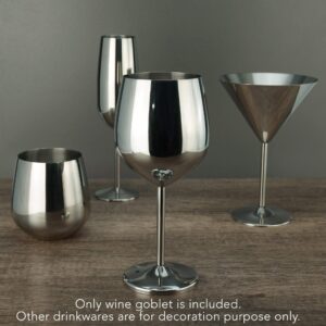 PG Set of 4 Stainless Steel Wine Glass - 18.5oz Silver Mirror Finished Wine Glasses - Unbreakable Wine Glasses - Stem Metal Wine Goblets