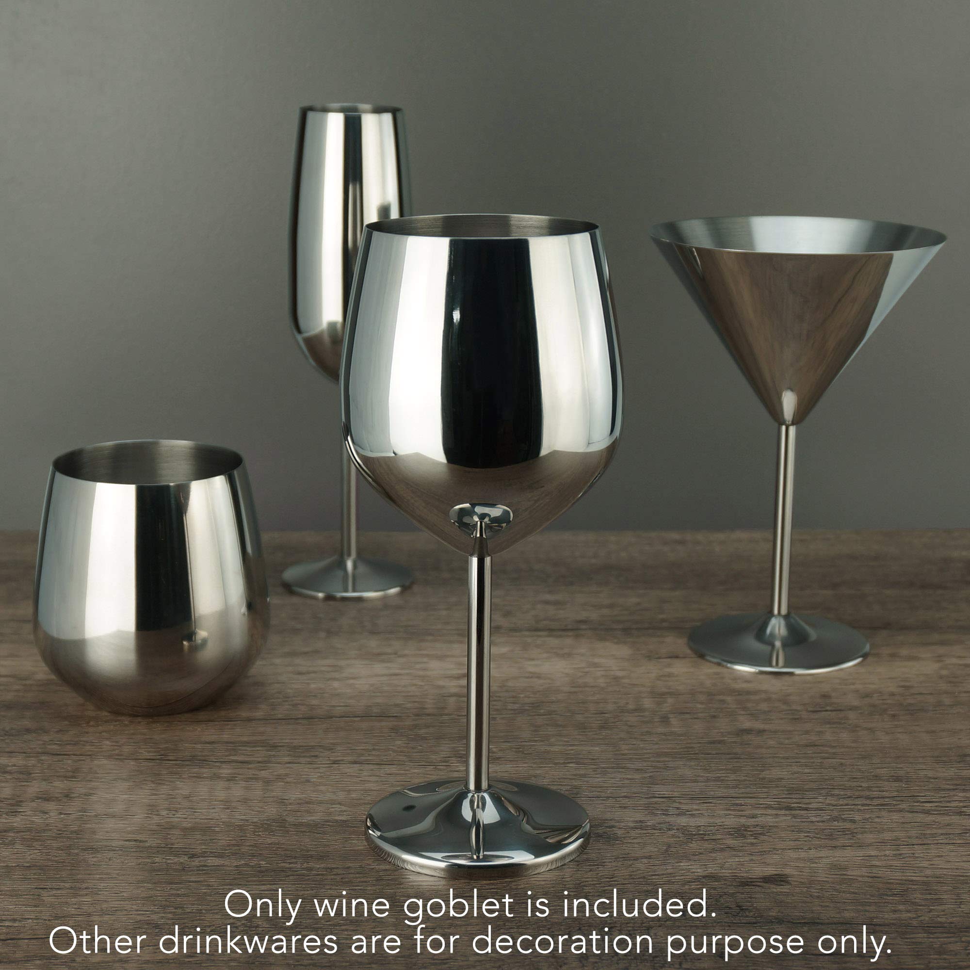 PG Set of 4 Stainless Steel Wine Glass - 18.5oz Silver Mirror Finished Wine Glasses - Unbreakable Wine Glasses - Stem Metal Wine Goblets