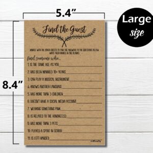 Find the Guest Game - Kraft (50-Sheets) Rustic Bridal Wedding Shower or Bachelorette Party Game, Printed Engagement Rehearsal (Large Size Sheets)