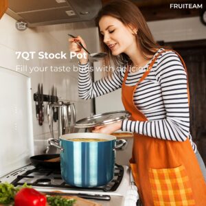 FRUITEAM Nonstick Stock Pot 7 Qt Soup Pasta Pot with Lid, 7-Quart Multi Stockpot Oven Safe Cooking Pot for Stew, Sauce & Reheat Food, Induction/Oven/Gas/Stovetops Compatible for Family Meals