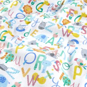 Comfy Flannel Print Alphabet & Motifs White, Fabric by the Yard