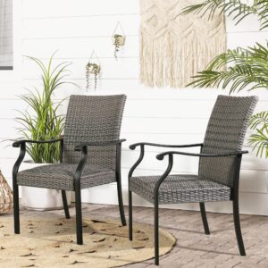 ulax furniture outdoor wicker dining armchairs with padded quick dry foam, set of 2, patio modern rattan chairs