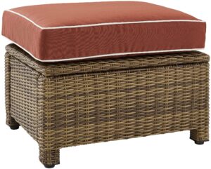 crosley furniture bradenton wicker outdoor ottoman foot rest for patio, deck, porch, brown with sangria cushions