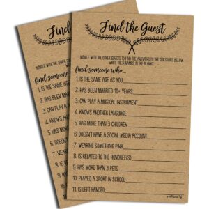 Find the Guest Game - Kraft (50-Sheets) Rustic Bridal Wedding Shower or Bachelorette Party Game, Printed Engagement Rehearsal (Large Size Sheets)