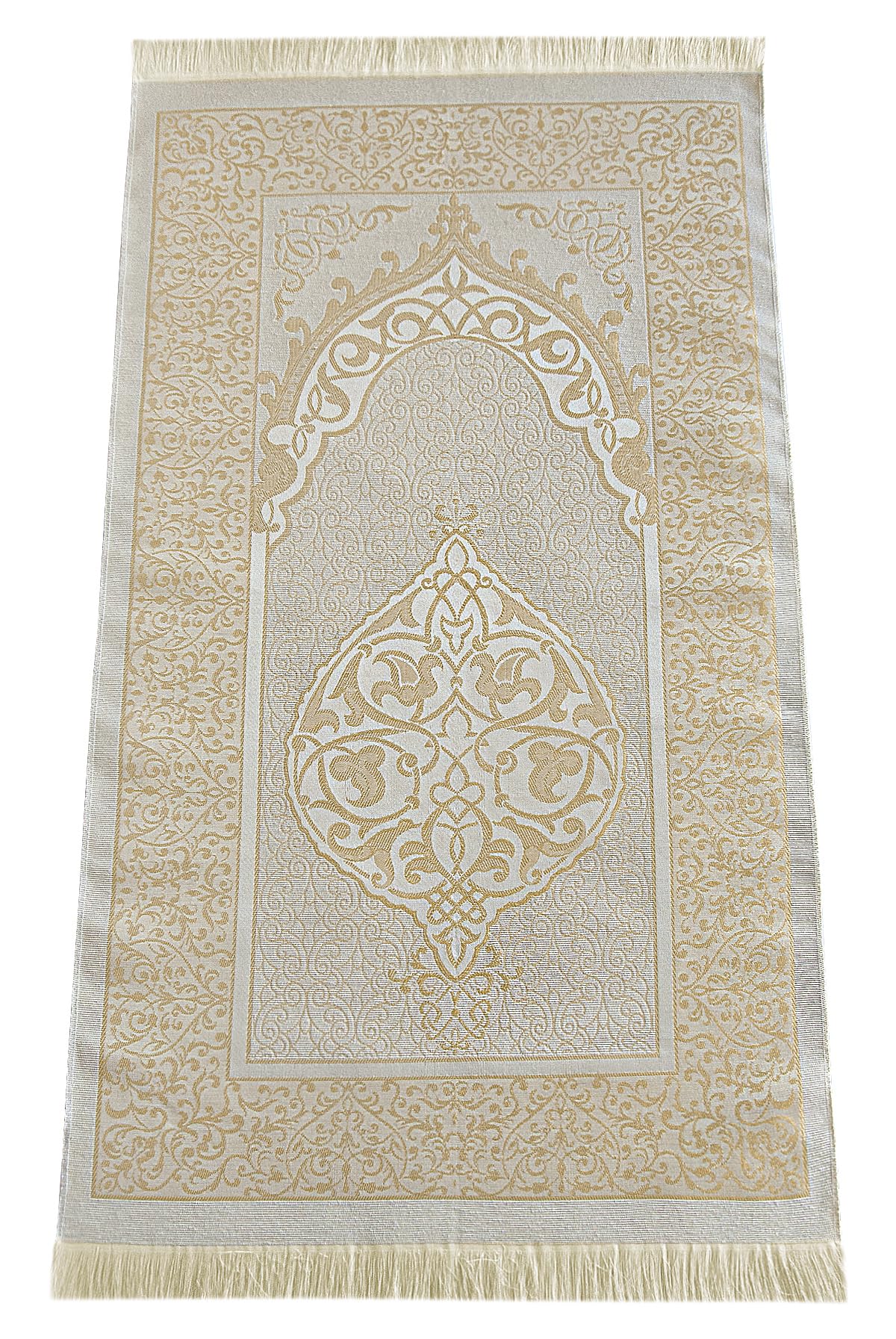 Muslim Prayer Rug and Beads with Elegant Slub Fabric Bag | Janamaz | Sajadah | Soft Islamic Prayer Rug | Islamic Gifts | Prayer Carpet Mat, Taffeta Fabric, Gold