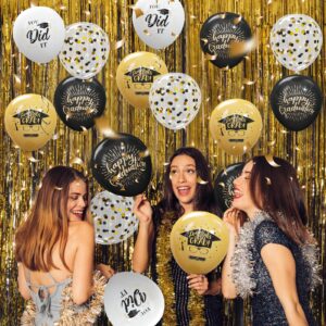 75 Pack Graduation Party Decorations Balloons Set - 12 Inch Black Gold Graduation Balloons with Balloon Ribbons for Graduation Party Decoration Supplies