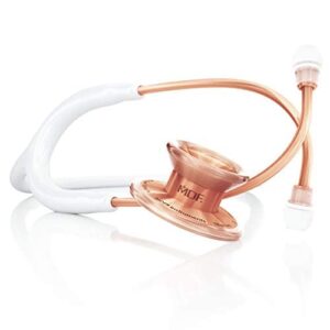 mdf instruments md one epoch lightweight titanium stethoscope, adult, free-parts-for-life, white tube, rosegold chestpiece-headset, mdf777trg29