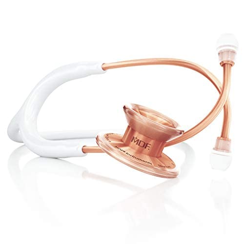 MDF Instruments MD One Epoch Lightweight Titanium Stethoscope, Adult, Free-Parts-for-Life, White Tube, Rosegold Chestpiece-Headset, MDF777TRG29