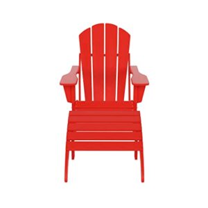 WO Home Furniture Adirondack Chair Outdoor Ottoman Set of 2 PCS Classic Patio Furniture (Red)