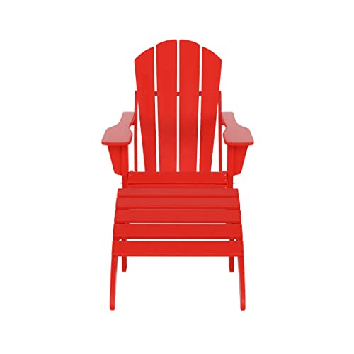 WO Home Furniture Adirondack Chair Outdoor Ottoman Set of 2 PCS Classic Patio Furniture (Red)