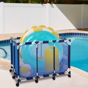 VINGLI Pool Storage Organizer Bin Rolling Poolside Mesh Container Pool Float Storage for Home Garage, Shed, Children Playroom or Pool Toys (47x30x34in)