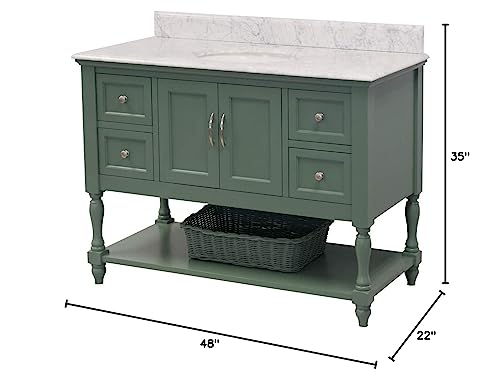 Beverly 48-inch Bathroom Vanity (Carrara/Sage Green): Includes Sage Green Cabinet with Authentic Italian Carrara Marble Countertop and White Ceramic Sink