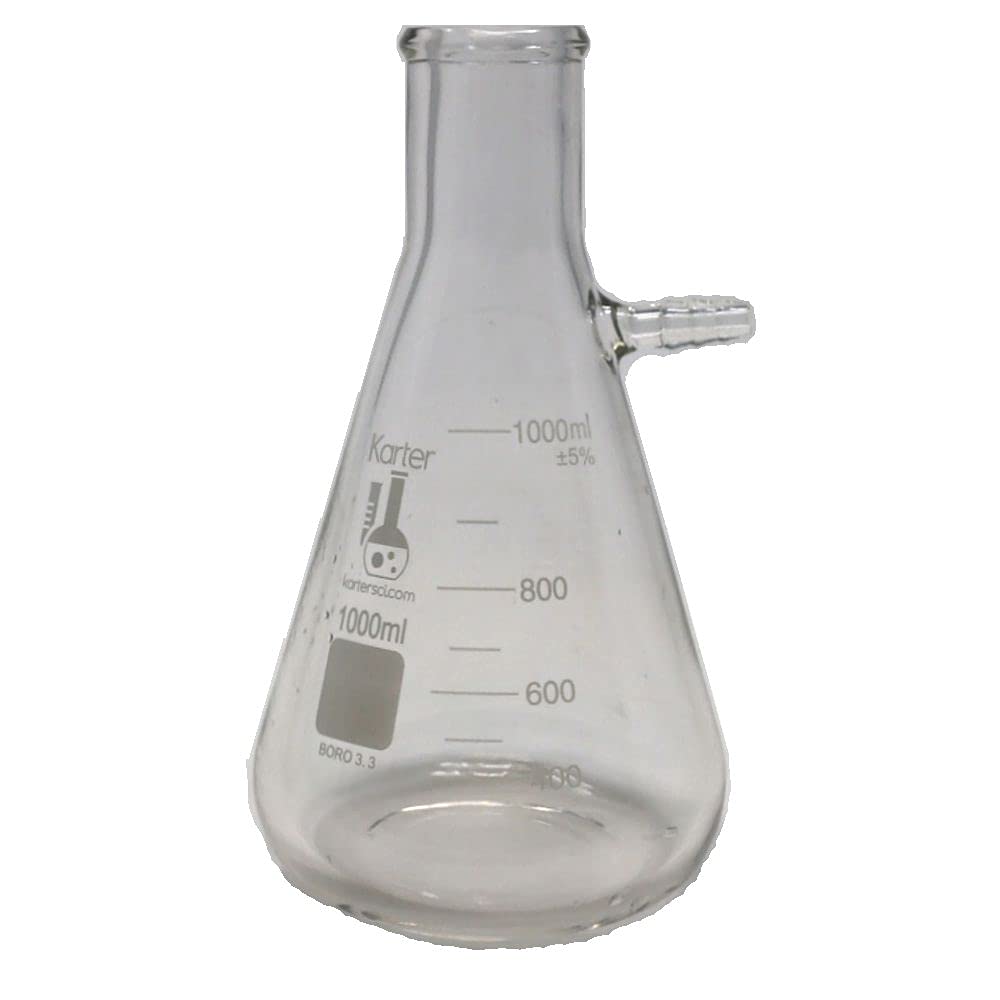 1000ml Filtering Flask, Bolt Neck with Tubulation, 3.3 Borosilicate, Heavy Wall, Karter Scientific (Single)